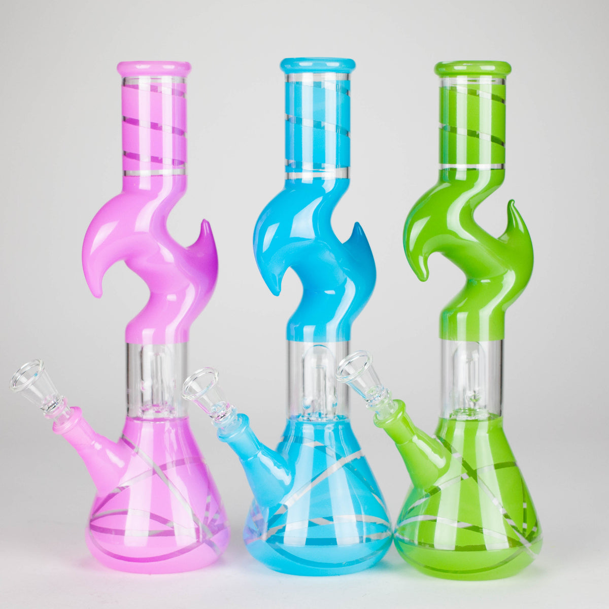 12" Zic-Zac Glass Water Pipe with Dome Percolator | Assorted Colors ...