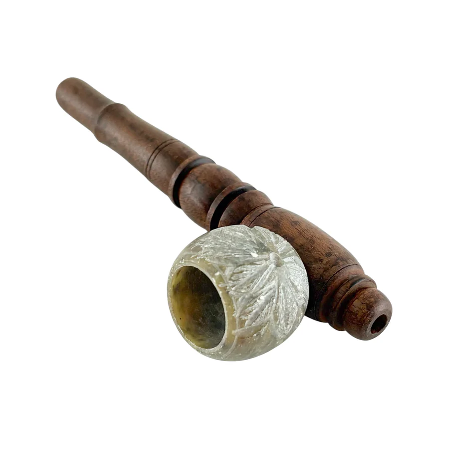 5" Wooden Pipe With Marble Bowl - Classic Long-Style Design-2CT – JJ ...