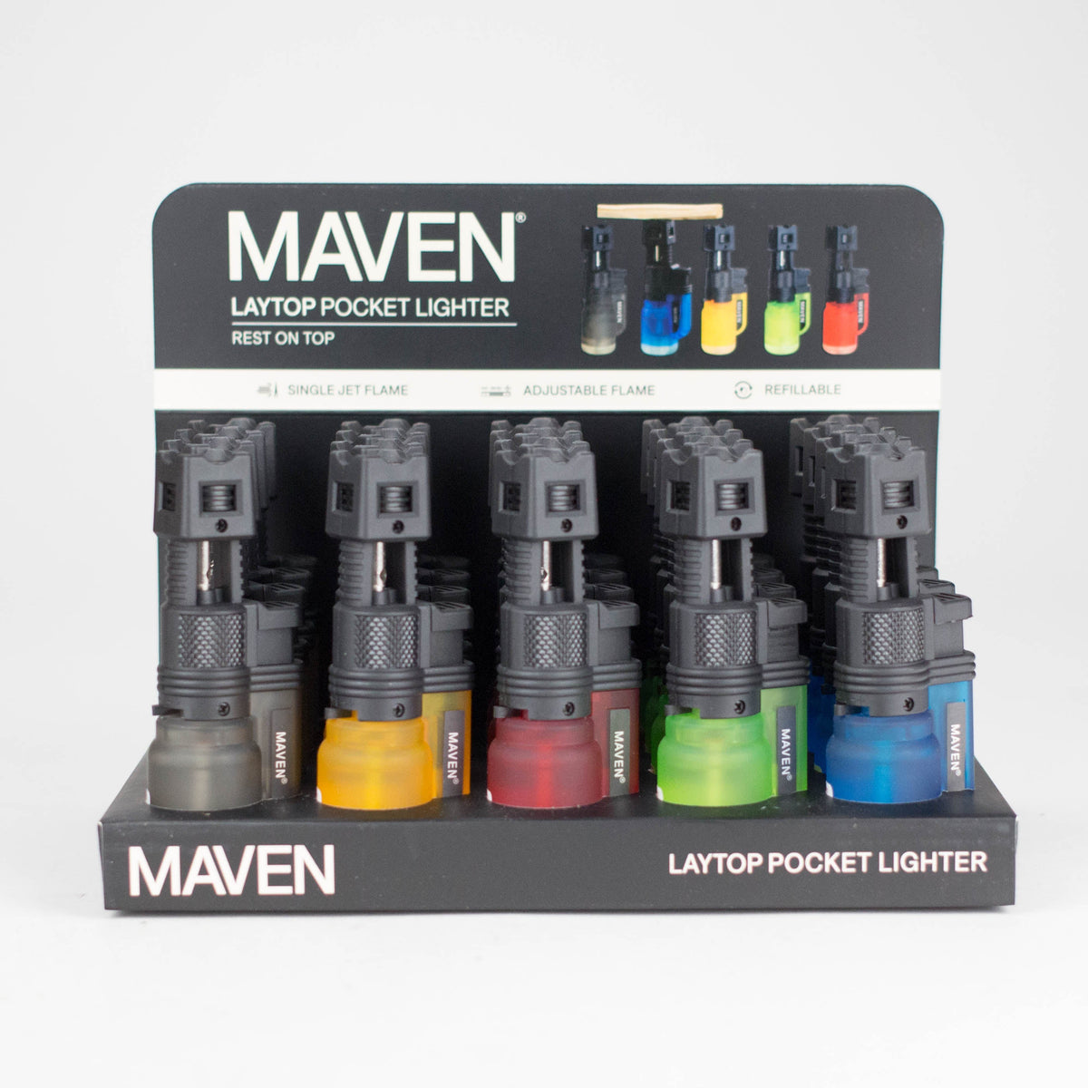 MAVEN | Laytop Pocket Lighter – Display of 20 [1173X400] – JJ Trading Inc.