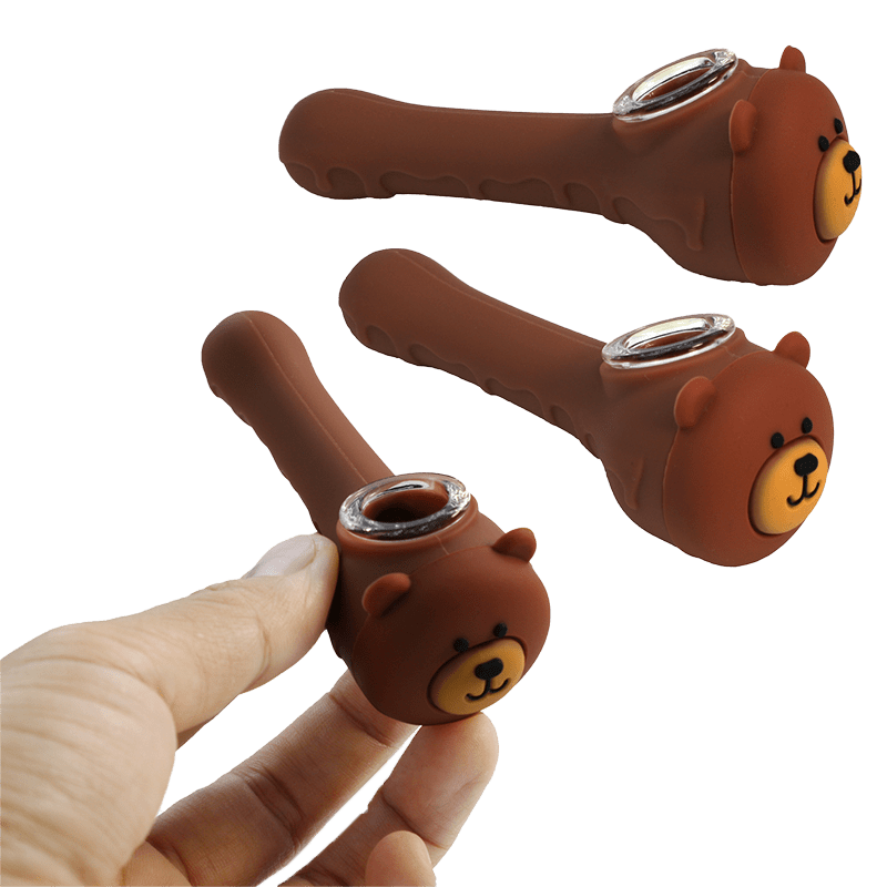 4″ Silicone Bear Hand Pipe – Brown [SMKZ171] – JJ Trading Inc.
