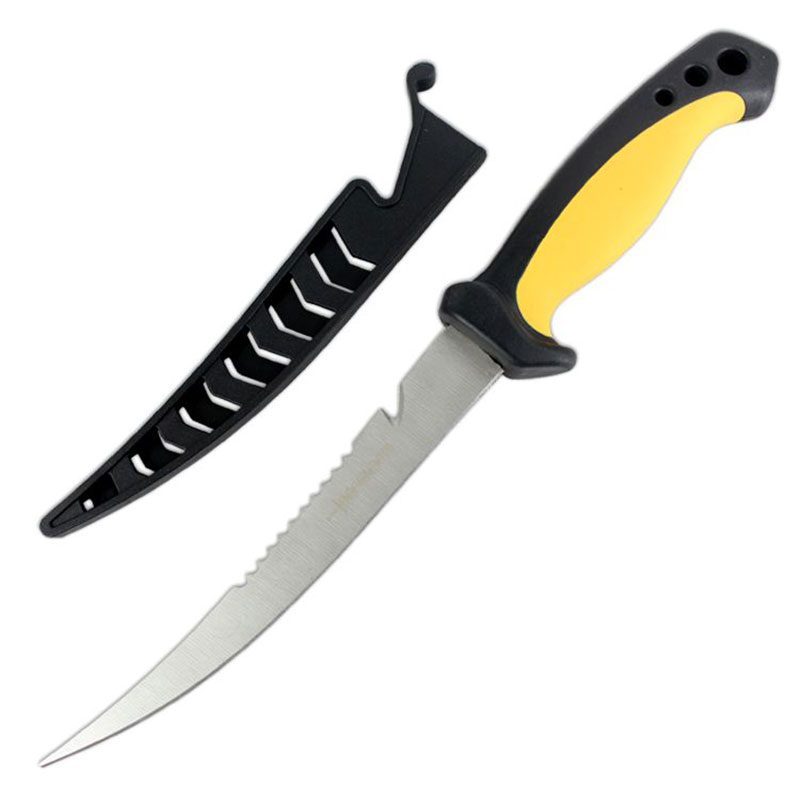 11.5″ Defender Comfort Yellow Grip Fish Fillet Knife Serrated Edge Bla ...
