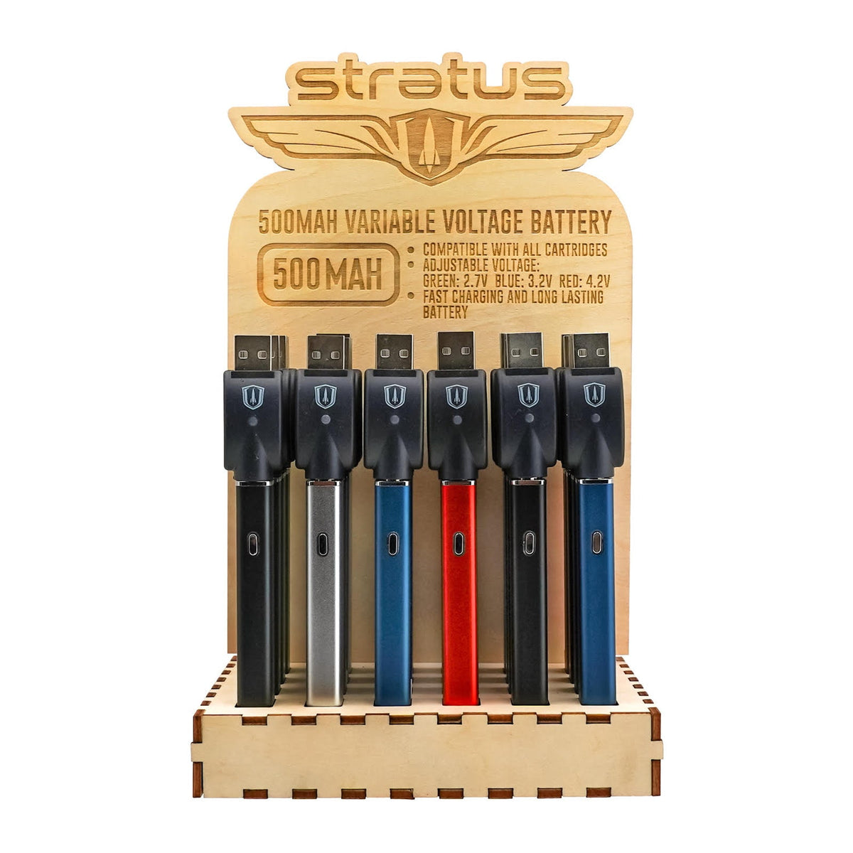 Stratus | 500Mah vape battery W/USB Charger Display of 24 – JJ Trading Inc.